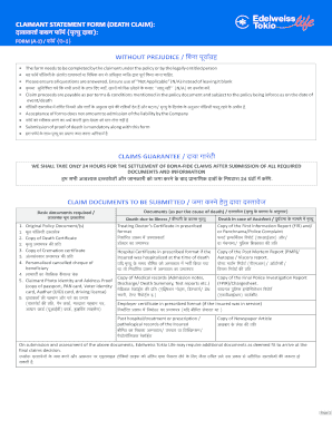 Fillable Online Edelweiss Claimant Statement Form - Death Claim) - Form ...