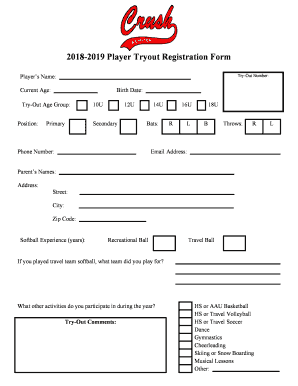 Fillable Online 2018-2019 Player Tryout Registration Form Fax Email ...