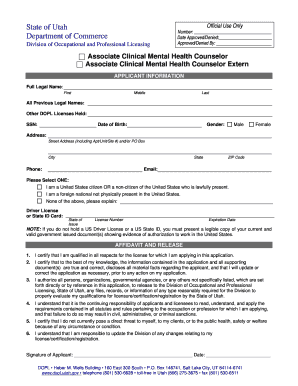 Fillable Online dopl utah Associate Clinical Mental Health Counselor ...