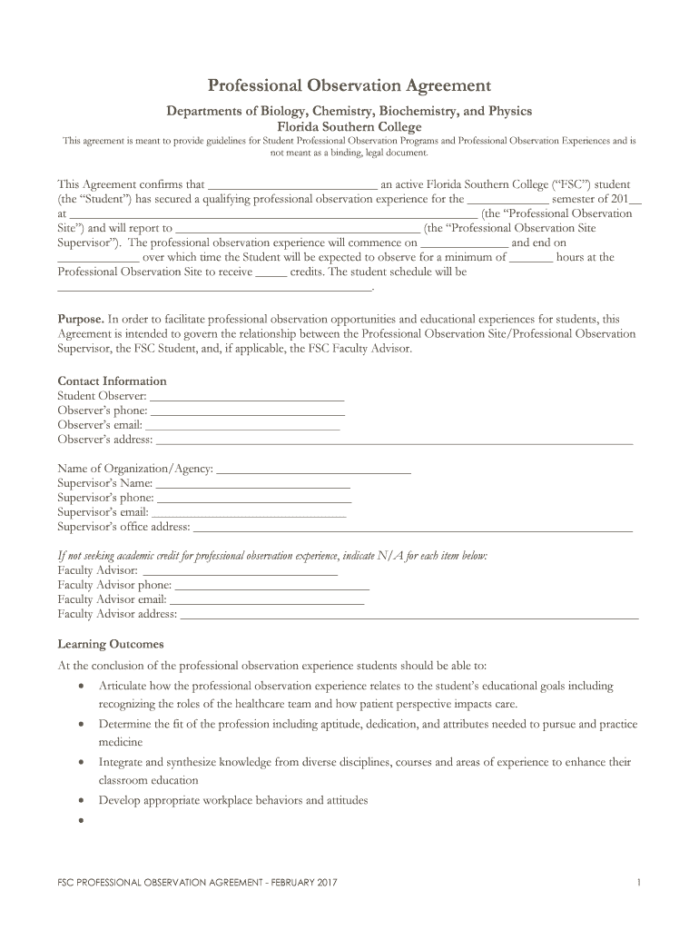 Fillable Online FSC Professional Observation Agreement Fax Email Print - pdfFiller
