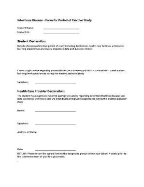 Fillable Online Infectious Disease - Form for Period of Elective Study ...