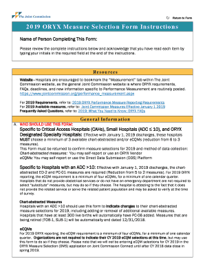 Fillable Online 2019 ORYX Measure Selection Form Instructions Fax Email ...