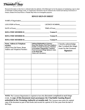 Fillable Online Bingo Sign- In Sheet. Bingo Sign- In Sheet Fax Email ...