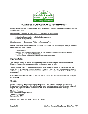 Fillable Online CLAIM FOR INJURY/DAMAGES FORM PACKET Fax Email Print ...