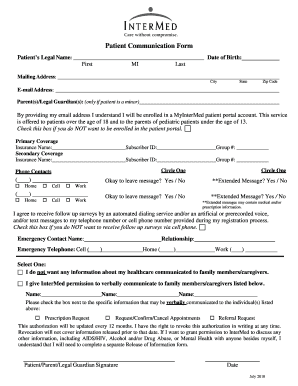 Fillable Online Patient Communication Form - InterMed Fax Email Print ...