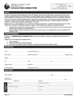 Fillable Online registrar ucf CATALOG YEAR CHANGE FORM Fax Email Print ...