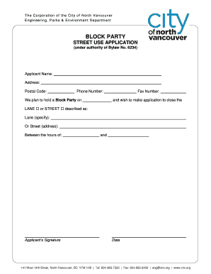 Fillable Online Block Party Permit - City of North Vancouver Fax Email ...