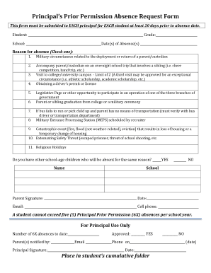 Fillable Online Principals Prior Permission Absence Request Form Fax Email Print - pdfFiller