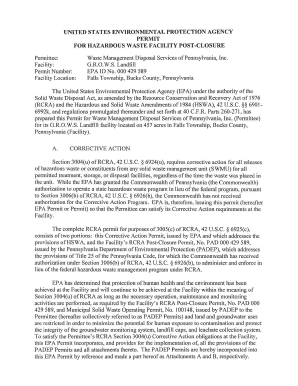 Fillable Online EPA Region 3 RCRA Corrective Action Post Closure Permit ...
