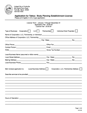 Fillable Online Tattoo-Body Piercing License Application Fax Email ...