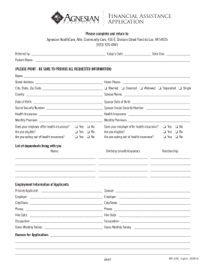 Fillable Online Financial Assistance Application - Agnesian HealthCare ...