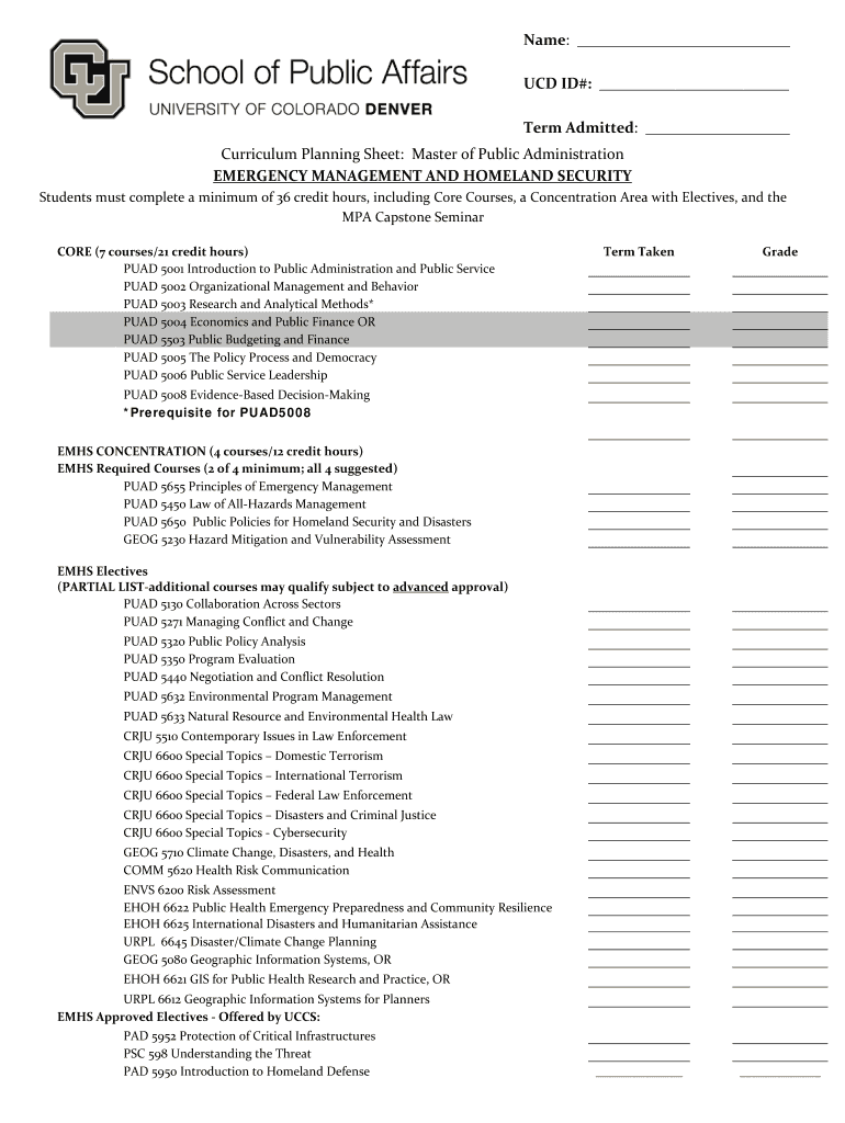Fillable Online Traditional MPA Academics University of Colorado ...