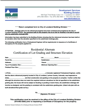 Fillable Online Alternate Residential Certification of Lot Grading and ...
