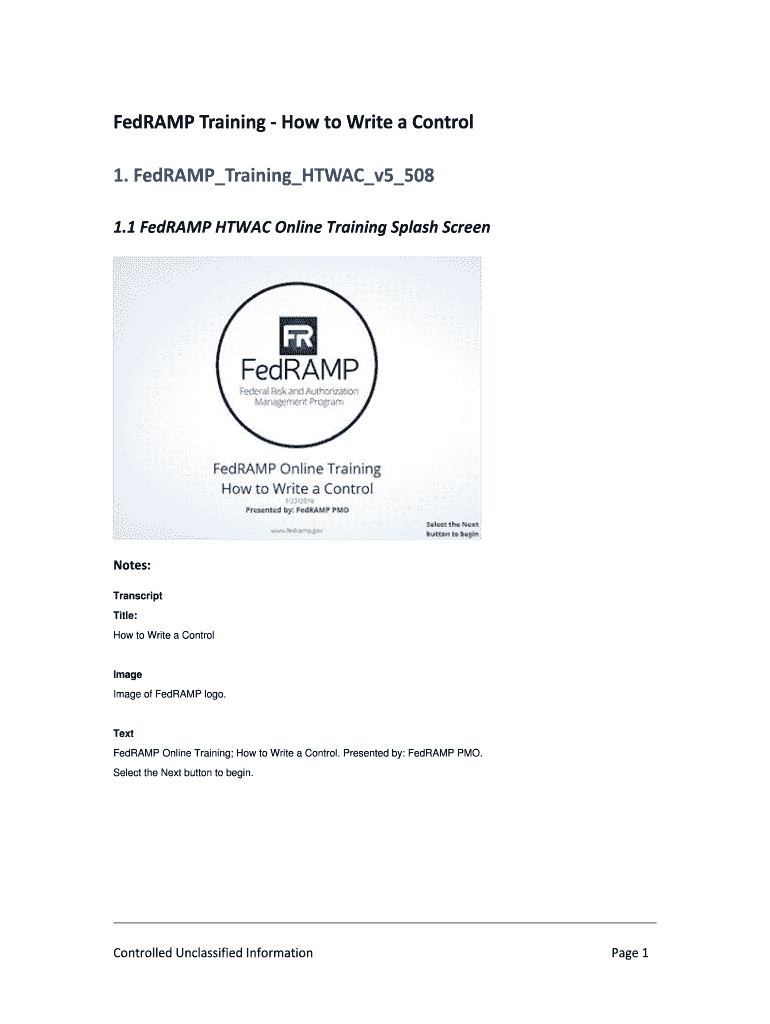 Fillable Online FedRAMP Training - How to Write a Control 1 ... Fax ...