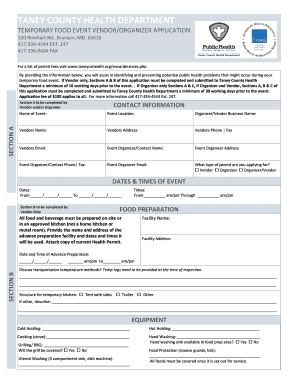 Fillable Online TEMPORARY FOOD EVENT VENDOR/ORGANIZER APPLICATION Fax ...