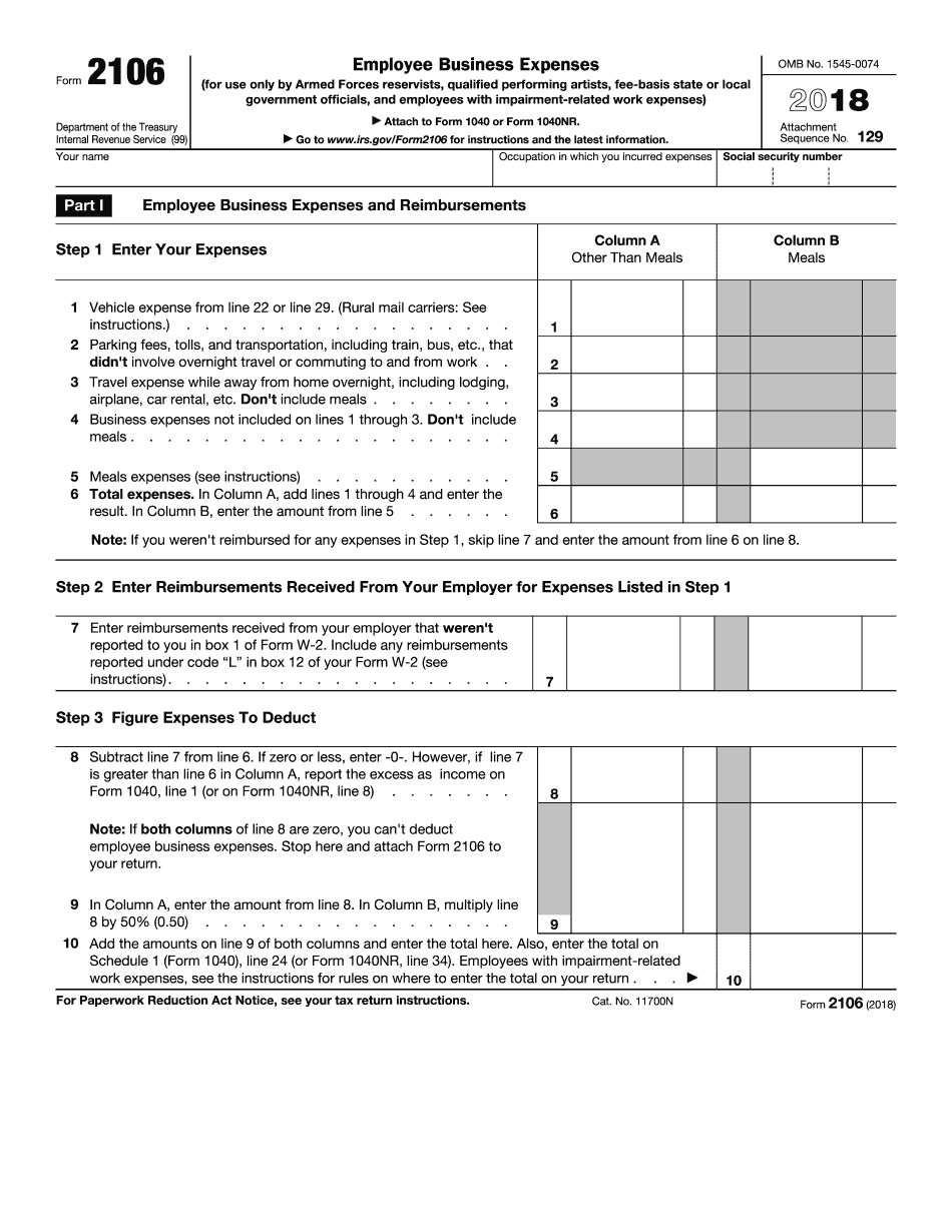 Irs Form 2106 Ez For 2018 Fill Online Printable Fillable Blank Irs Form 2106 Ez For 2018 Fill Online Printable Fillable Blank