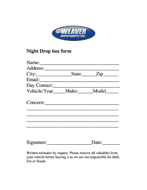 Fillable Online Night Drop box form Name: Address - Weaver Motorsports ...