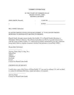 Fillable Online EXHIBIT COVER PAGE IN THE COURT OF COMMON PLEAS ... Fax ...