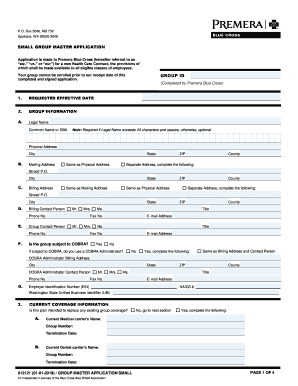 Fillable Online Group Master Application Small - Premera Blue Cross Fax ...