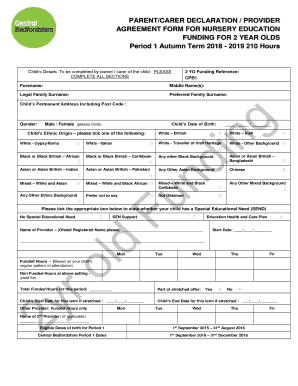 Fillable Online Parent/carer declaration / provider agreement form for nursery education funding ...