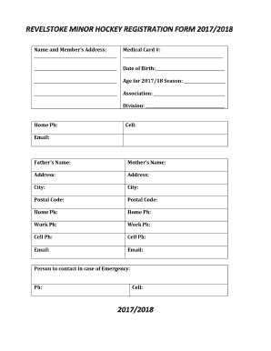 Fillable Online REVELSTOKE MINOR HOCKEY REGISTRATION FORM 2017/2018 Fax Email Print - pdfFiller