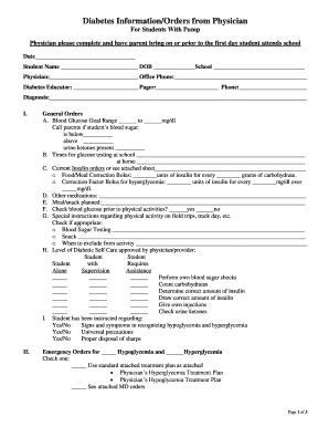 Fillable Online Diabetes Information/Orders from Physician Fax Email ...
