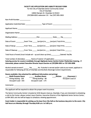 Fillable Online FACILITY USE APPLICATION ANDLIABILITY RELEASE FORM Fax Email Print - pdfFiller