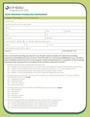 Fillable Online rems program knowledge assessment - Kymriah REMS Fax ...