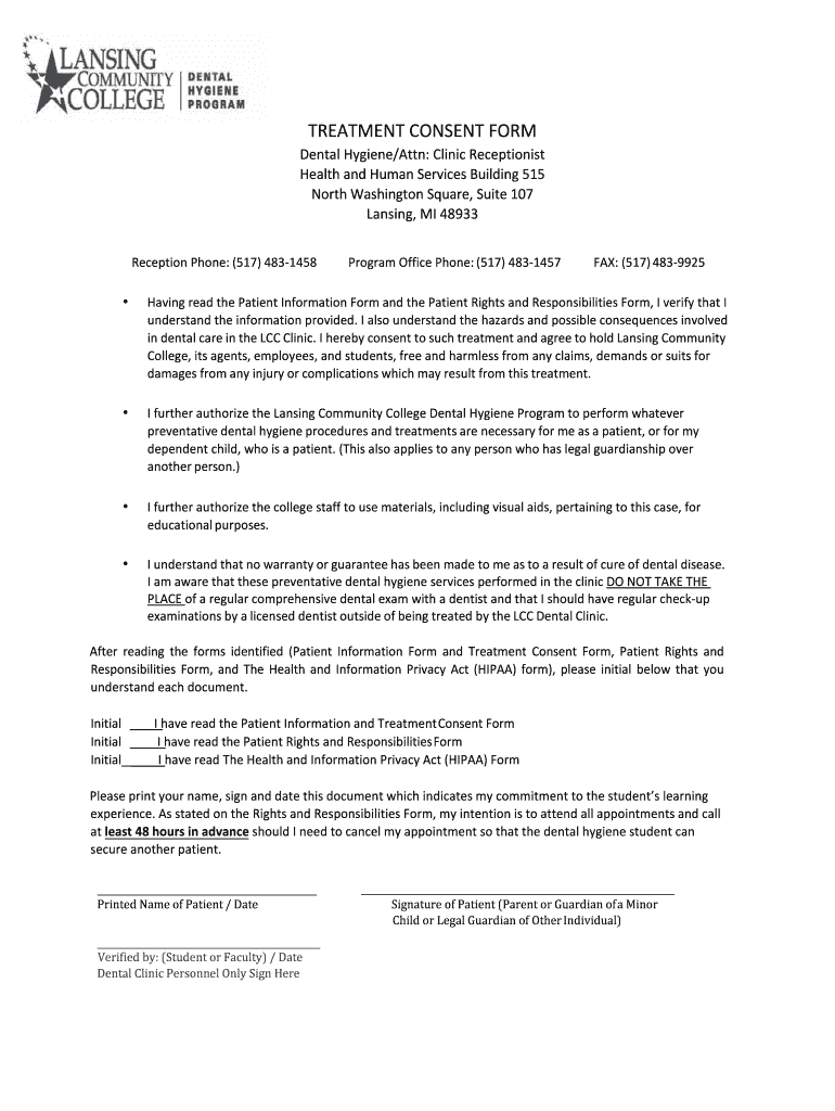 Fillable Online Treatment Consent Form. Patient Care Fax Email Print ...