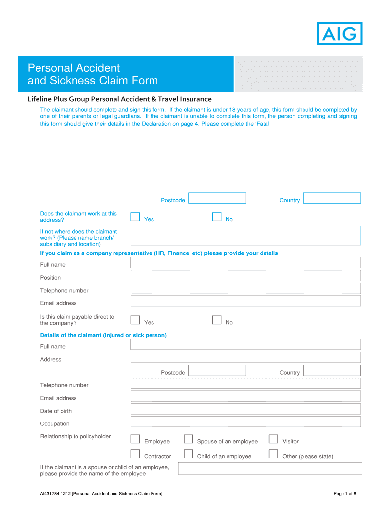 Fillable Online portal uea ac Claim Form - Personal Accident and ...