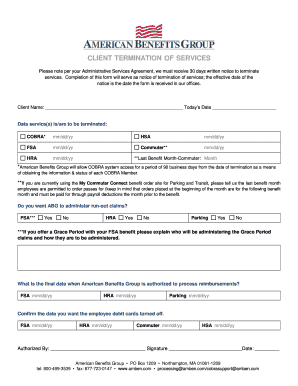 Fillable Online CLIENT TERMINATION OF SERVICES Fax Email Print - pdfFiller