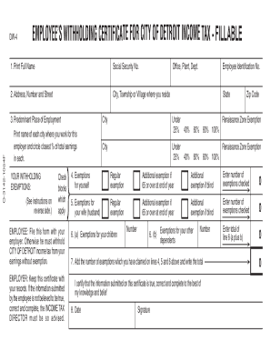 Fillable Online employee's withholding certificate for city of detroit ...