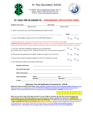 Fillable Online St. Paul Preliminary Application Form.pdf Fax Email ...