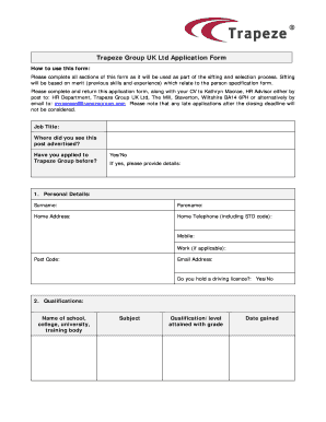 Fillable Online Trapeze Group UK Ltd Application Form Fax Email Print ...