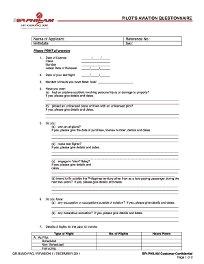 Fillable Online BPI Philam (PAQ Pilots Aviation Questionnaire) Fax ...