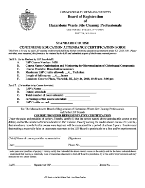 Fillable Online CONTINUING EDUCATION ATTENDANCE CERTIFICATION FORM Fax ...