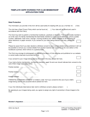 Fillable Online template gdpr wording for club membership application ...