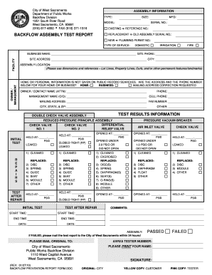 Fillable Online BACKFLOW PREVENTION REPORT FORM.DOC Fax Email Print ...