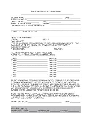 Fillable Online New Student Registration Form - Studio B Dance Co. Fax Email Print - pdfFiller