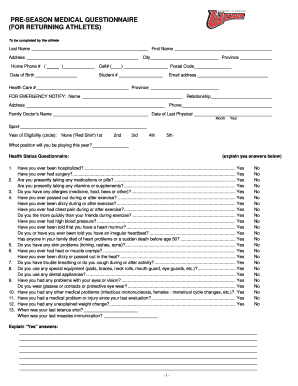 Fillable Online Returning Athlete Medical Form.doc Fax Email Print ...