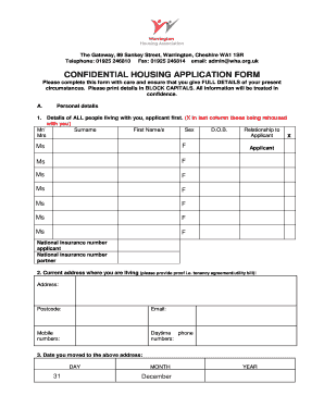 Warrington Housing Association Application Form - Fill Online ...