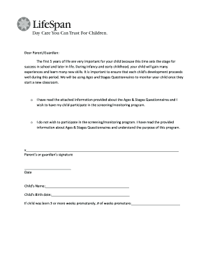Fillable Online Ages and Stages Form - LifeSpan Child Care Fax Email ...