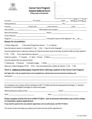 Fillable Online ch-1163 Patient Referral Form cancer care program Fax ...