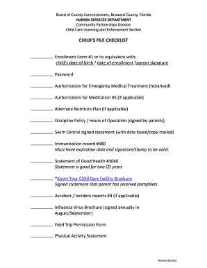 Fillable Online Childs File Checklist (Facility). Childs File Checklist ...