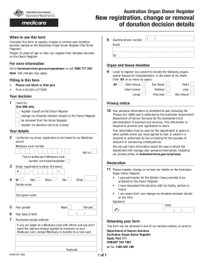 Fillable Online donatelife gov Australian Organ Donor Register New ...