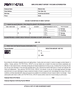 Fillable Online employee direct deposit / paycard authorization - The Protocall Group Fax Email ...