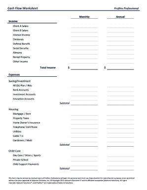 Fillable Online Cash Flow Worksheet. Printable Forms Fax Email Print ...