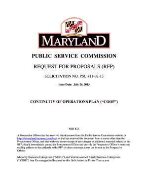 Fillable Online 2 PSC 11 02 13 COOP RFP Final - Maryland Public Service ...