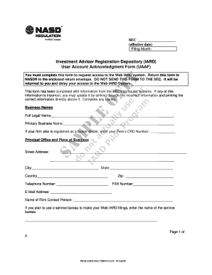 Fillable Online IARD User Account Acknowledg. Form. IARD pilot program ...