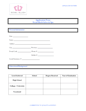 Fillable Online Employment application form - Royal Blush Salon & Spa ...
